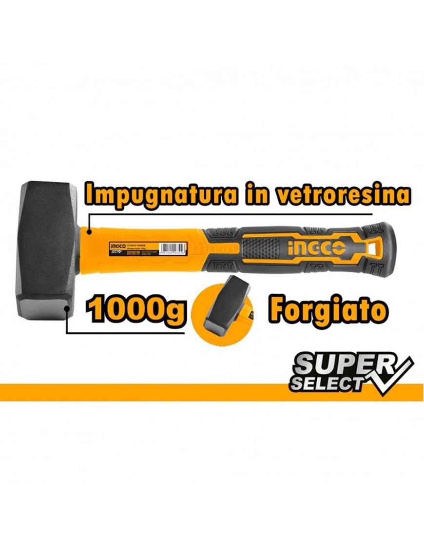 Mazza Martello da Muratore 1 Kg Mazzetta in acciaio Manico vetroresina ...