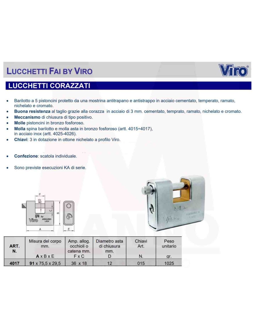 Lucchetto Corazzato Antiscasso Serranda Cancello Acciaio 3 chiavi Viro ...